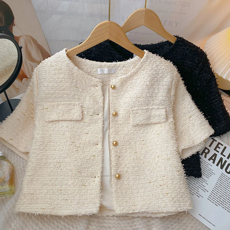 New-Summer-Korean-Fashion-Chic-Women-s-Tweed-Basic-Jacket-Short-Coat ...