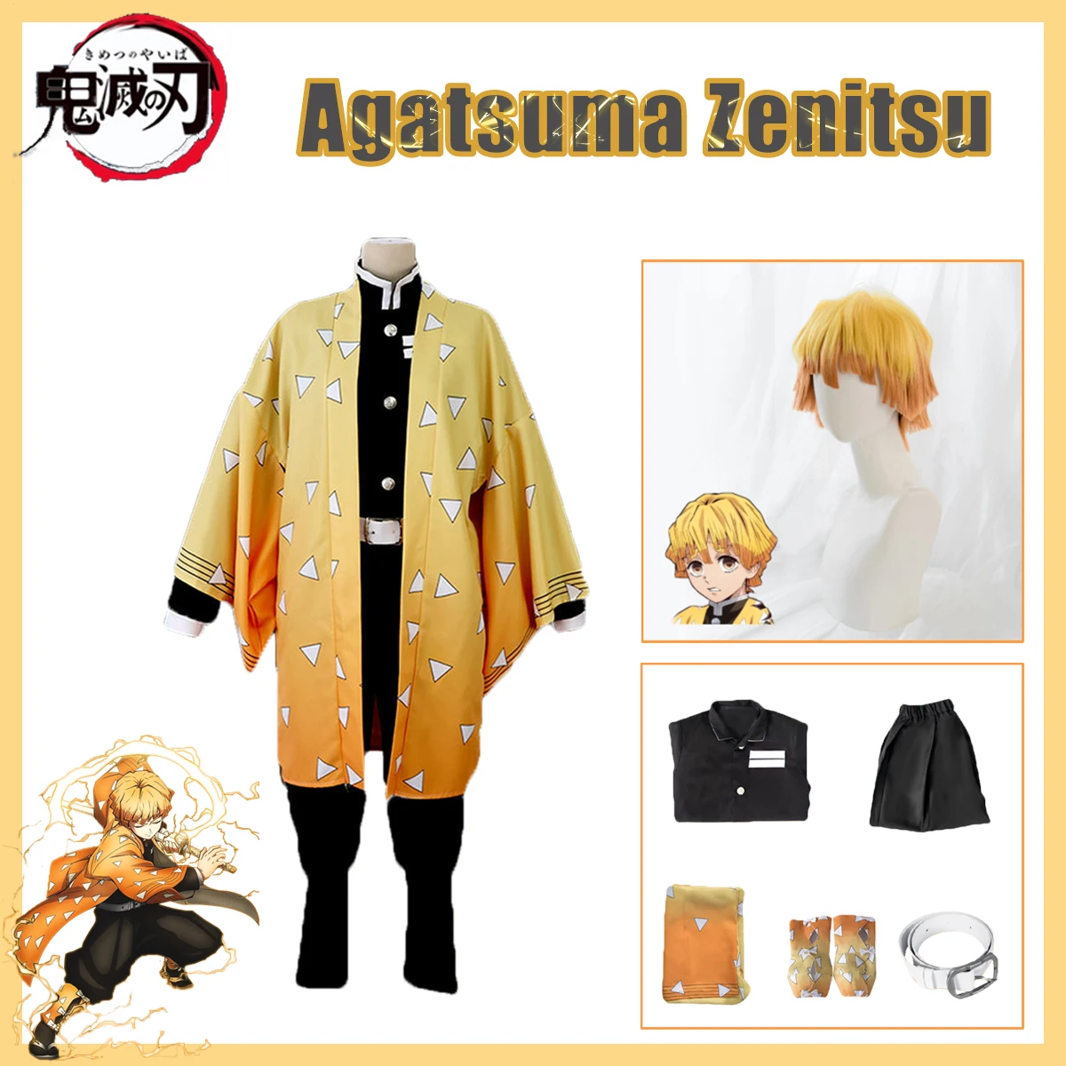 Anime-Demon-Slayer-Agatsuma-Zenitsu-Cosplay-Kimetsu-no-Yaiba-Costume ...