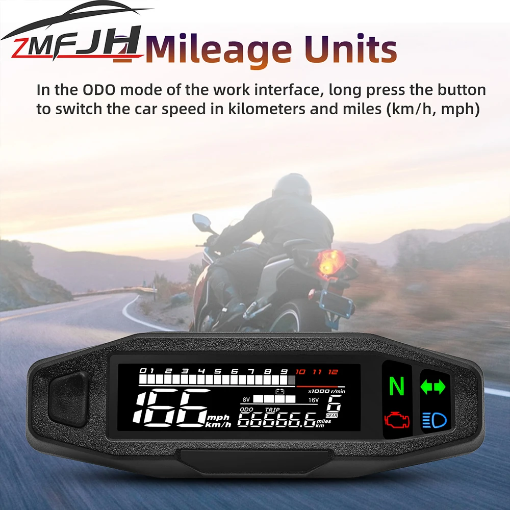 Universal Motorcycle Digital Speedometer Odometer Tachometer Voltage ...