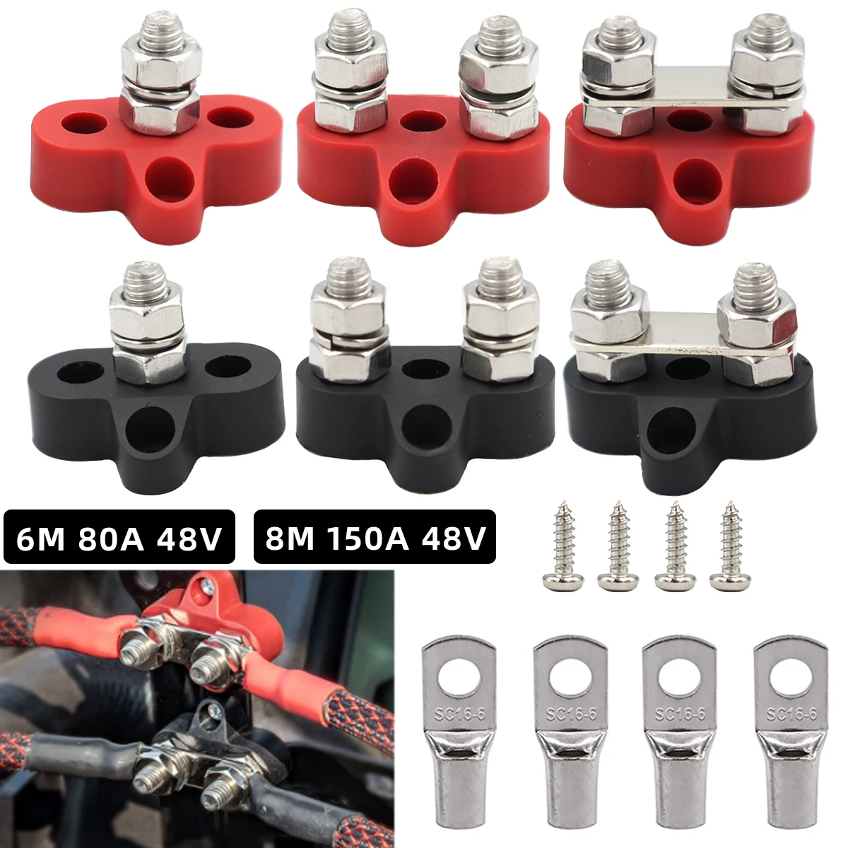 Terminal Block Studs M6 M8 Positive Negative Heavy Duty Bus Bar 5/16" 1 ...