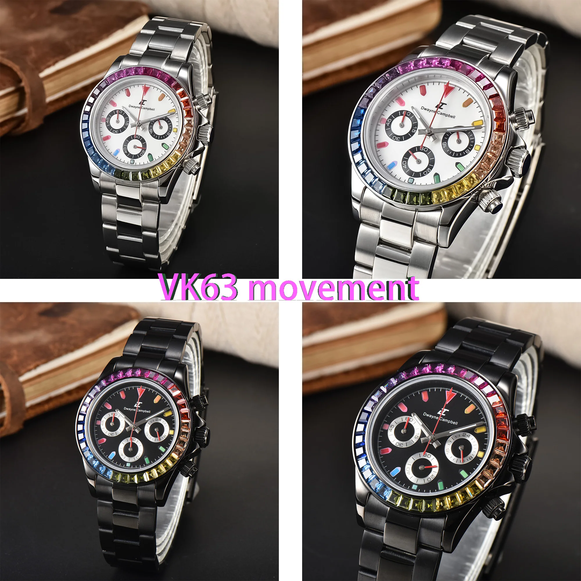 VK63-case-Chronograph-with-diamond-case-rainbow-dial-men-s-watch ...