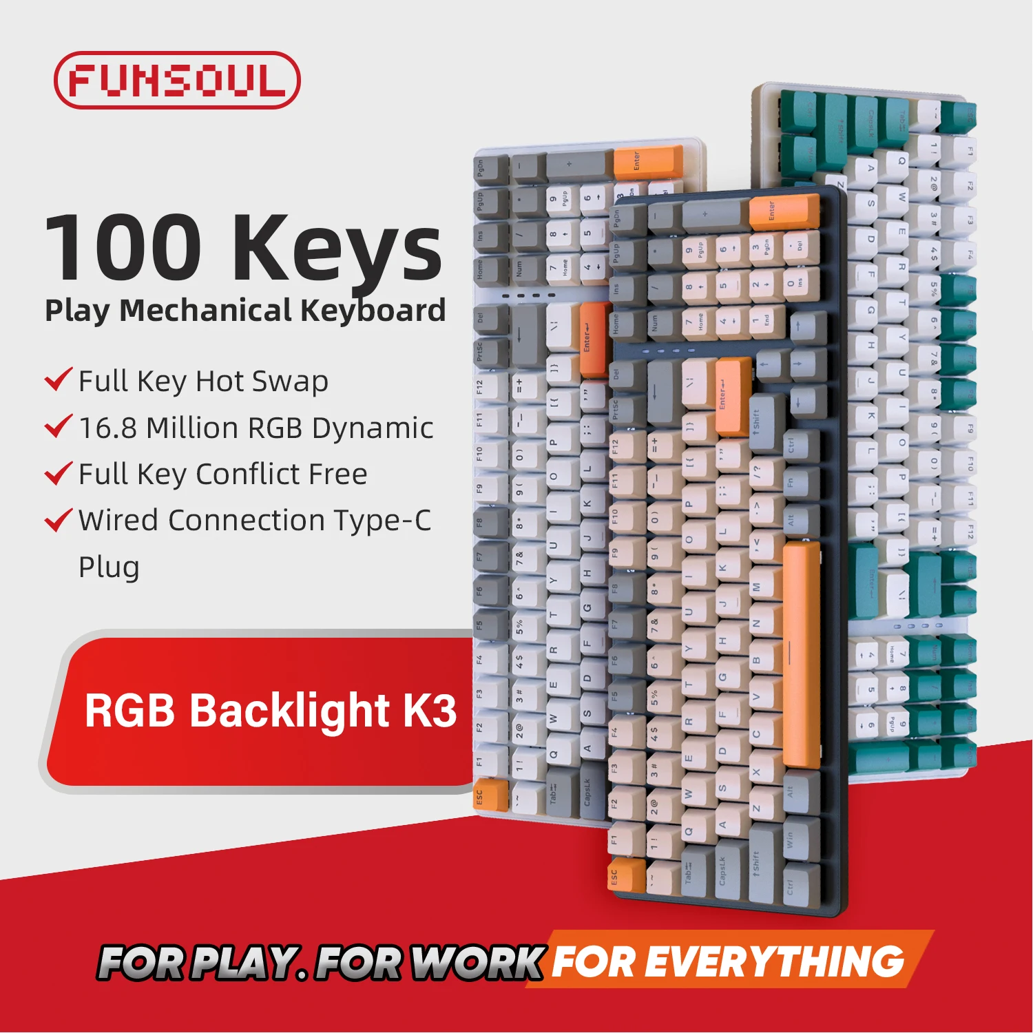 K3 teclado mecânico 100 teclas gaming gamer teclados rgb backlight ...