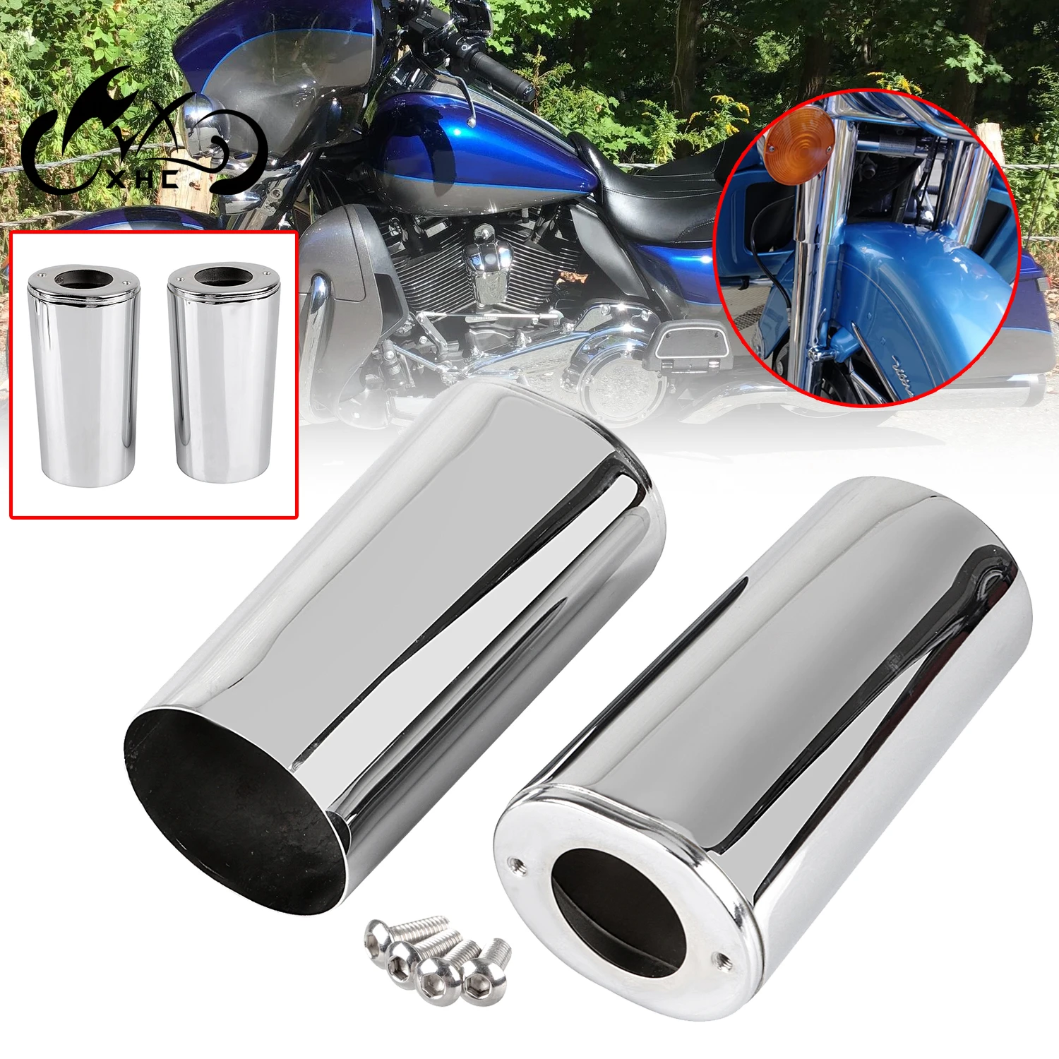 Motor Fork Slider Cover Cowbells Chrome For Harley Touring Electra ...