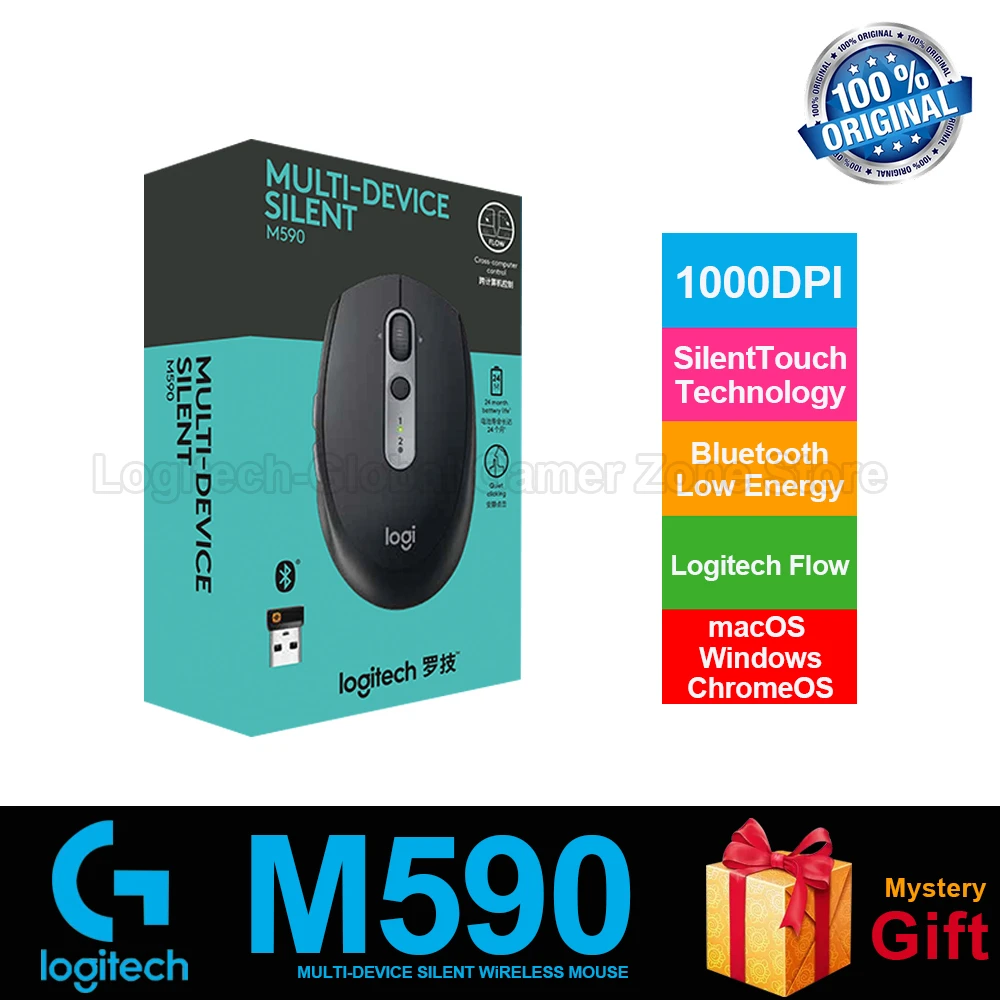 LOGITECH M590 MULTI DEVICE SILENT WIRELESS MOUSE with 1000DPI SilentTouch Technology Easy Switch ...