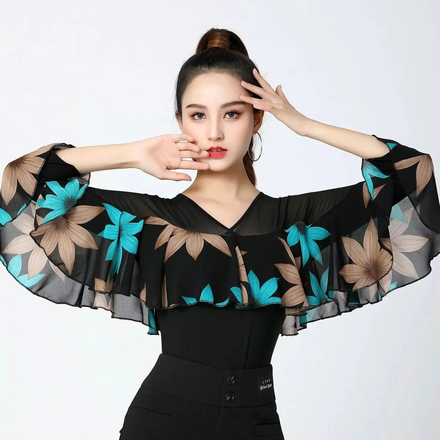 Jiteba Square Dance Modern Dance Top for Women V-neck Floral Print ...