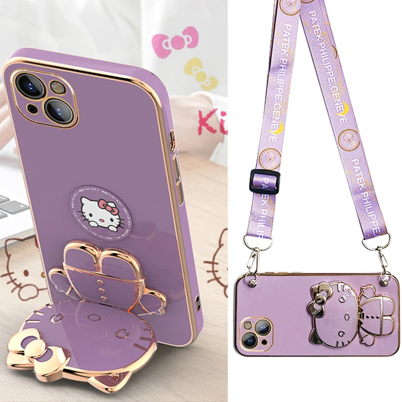 Hello-Kitty-Holder-Bracelet-Strap-Lanyard-Plating-Phone-Case-iPhone-15 ...