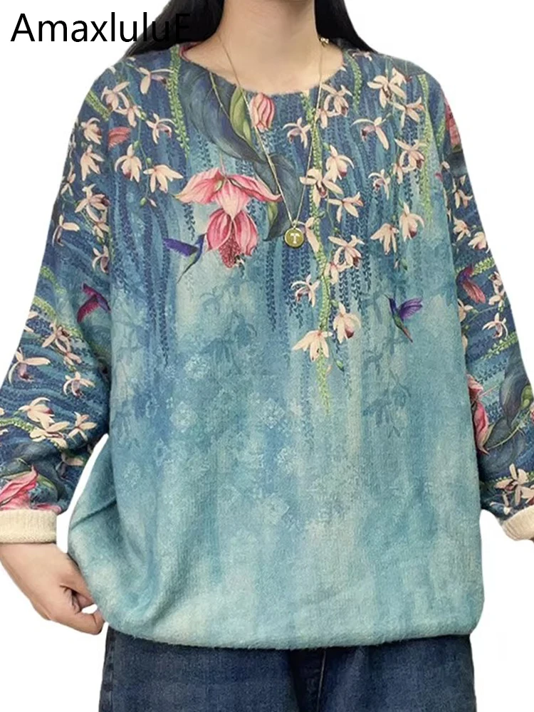 Amax luluE Brand Korean Fashion Pullover Womens Winter Luxury Floral ...