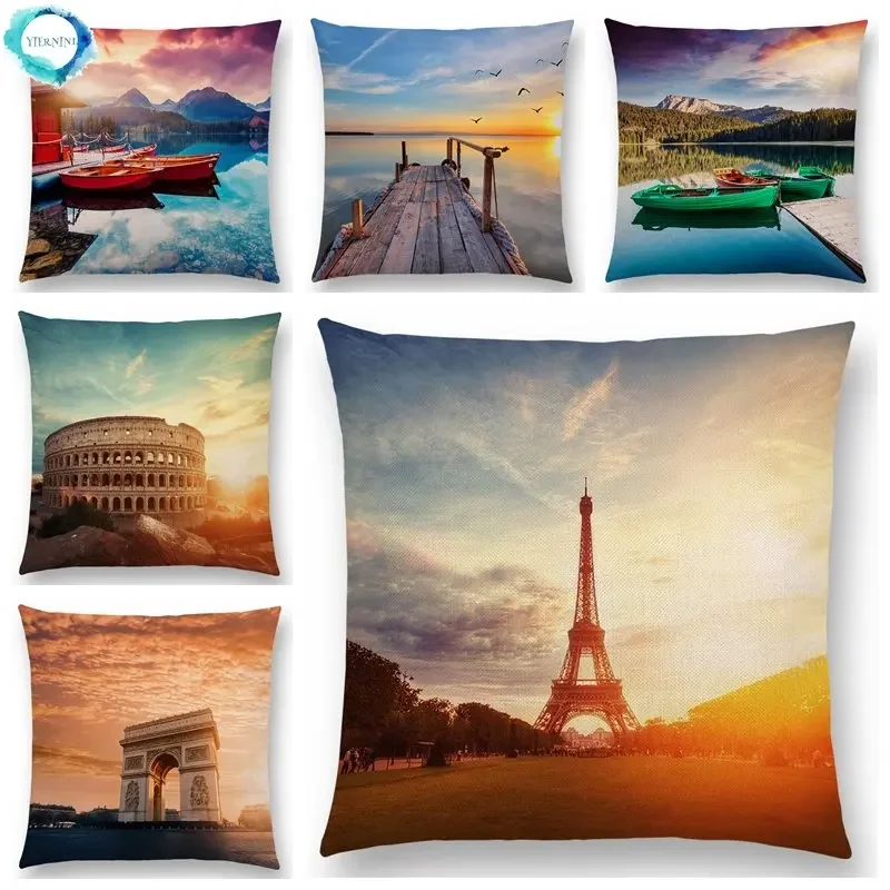 MIAOTU-Paris-Eiffel-Tower-Cushion-Cover-European-Landmarks-Pillowcase ...