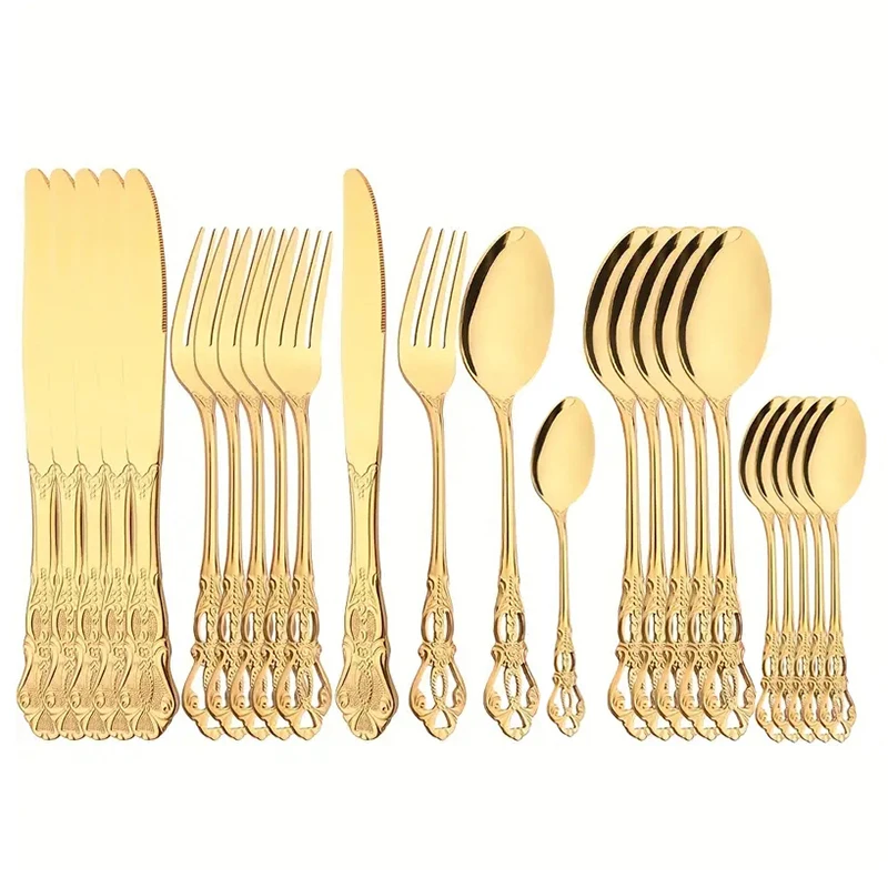 4-24pcs-Elegant-and-durable-vintage-crown-cutlery-set-stainless-steel ...