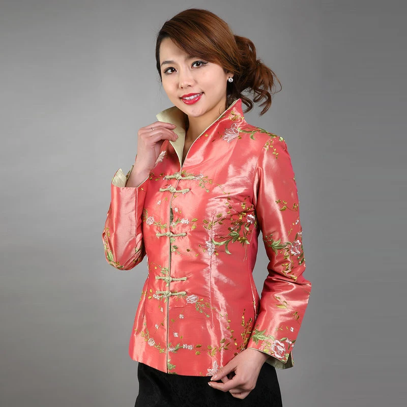 Women Vintage Tunic Coat Pink Red Beige Green Butterfly Love Flower ...