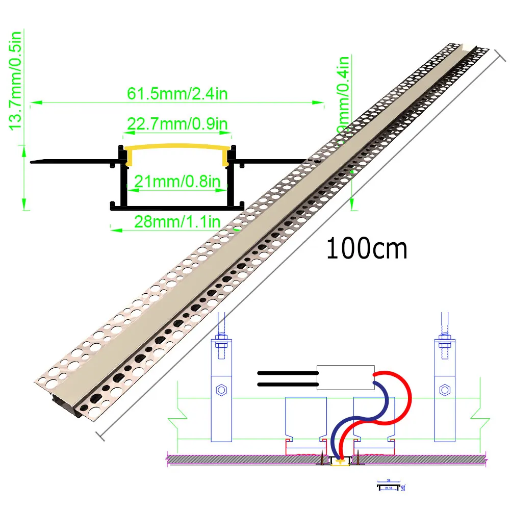 61-14mm-1pcs-1m-Embedded-With-Edge-LED-Aluminum-Profile-Channel-for ...