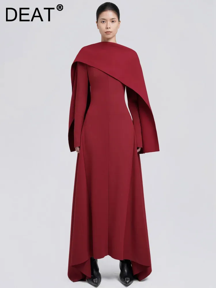 DEAT-Elegant-Dress-Irregular-Design-Shawl-Patchwork-Long-Sleeve-Waist ...