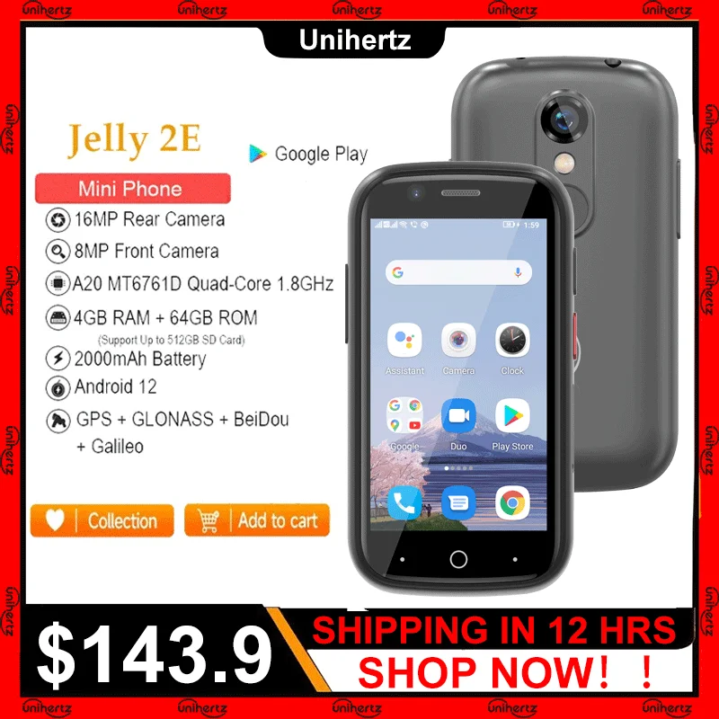 Unihertz-Mini Smartphone Jelly 2E, Android 12, Téléphone portable débloqué, Téléphones portables ...