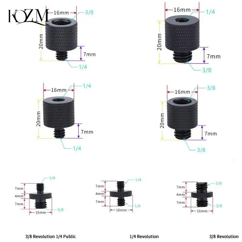 Black 1/4" To 3/8" Male To Female Thread Screw Mount Adapter Tripod ...