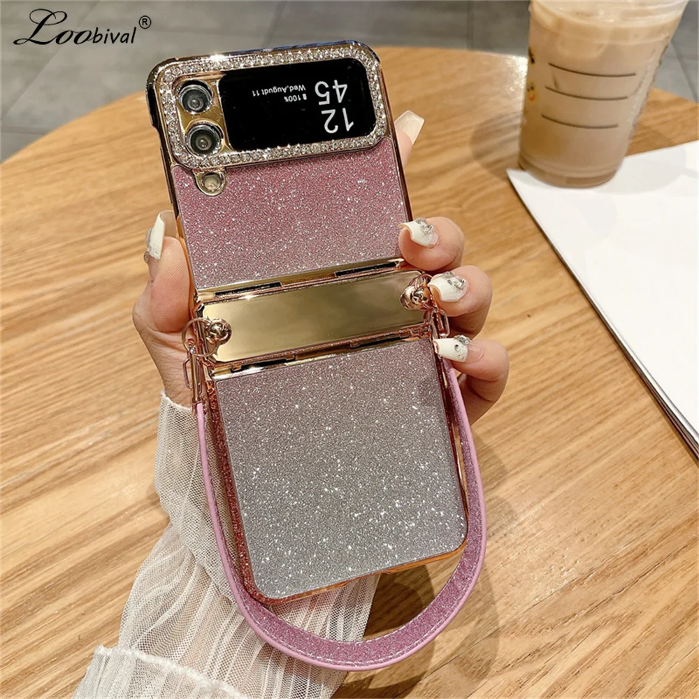 Glitter-Diamond-Wristband-Case-for-Samsung-Galaxy-Z-Flip-5-4-3-ZFlip ...