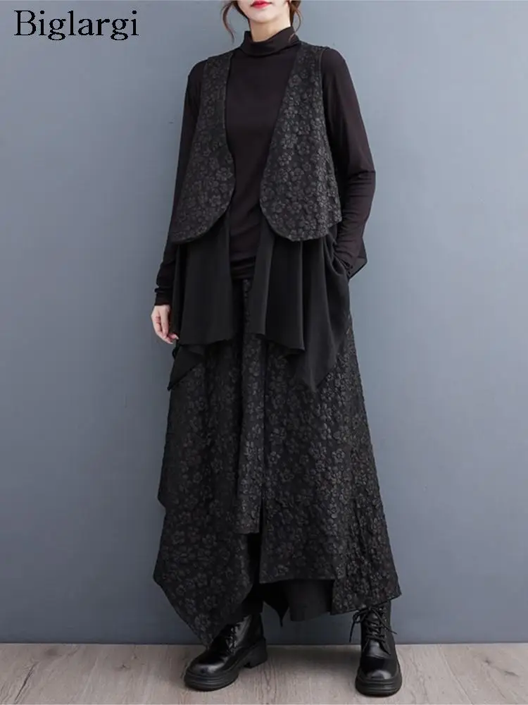 Autumn-Winter-Flower-2-Two-Piece-Set-Women-Modis-Patchwork-Chiffon ...