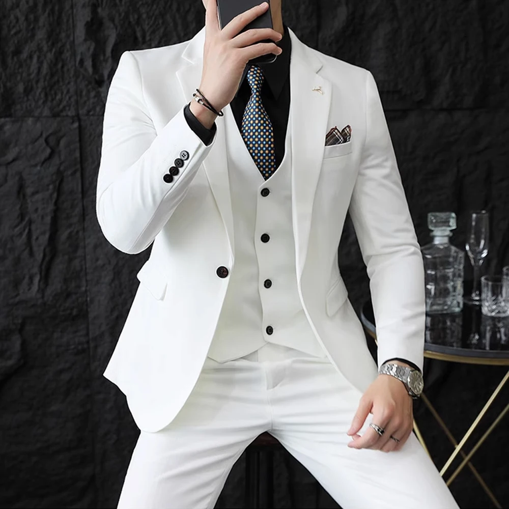 S-7XL Jacket Vest Pants Luxury Elasticity Boutique Fashion Men's Solid ...