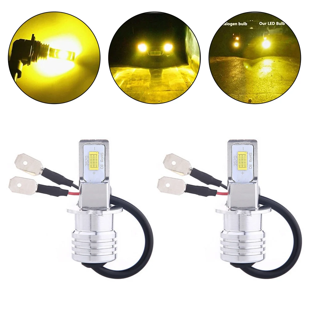 2Pcs H3 Car LED Fog Light Bulb Conversion Kit Super Bright Yellow DRL ...