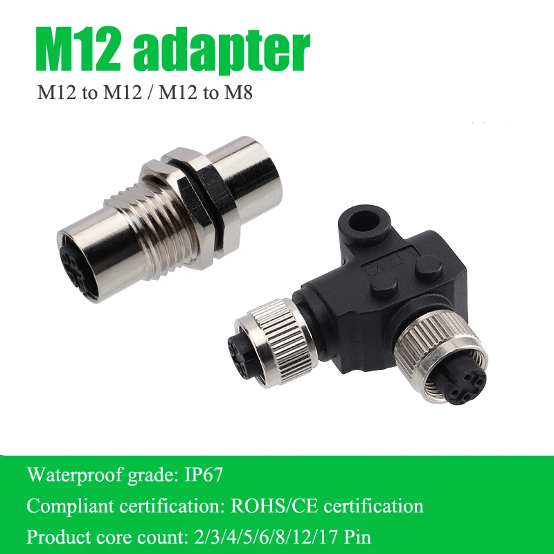 M12 Male to Female Connector Adapter I-type M12 to M8 Aviation Plug ...