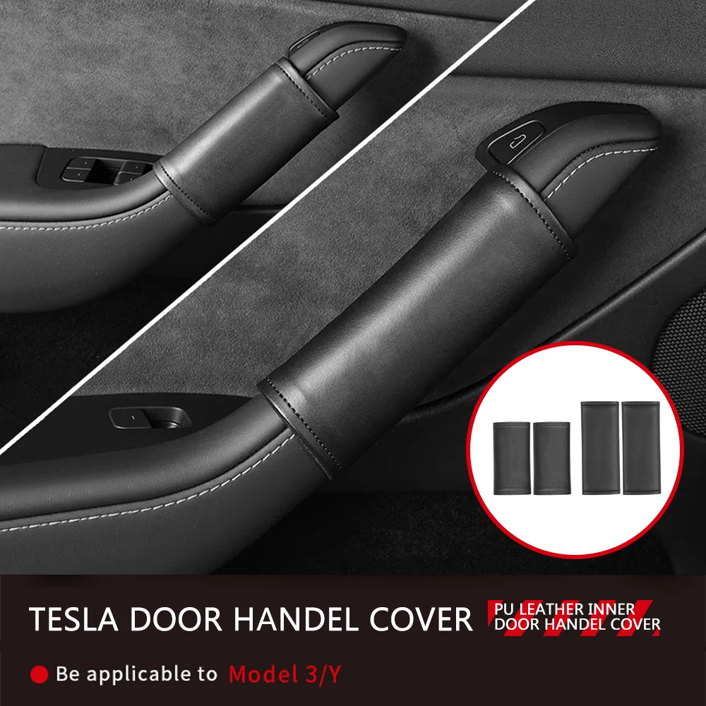 4PCS-Car-Door-Inner-Handle-Protector-Cover-For-Tesla-Model-3-Y-PU ...