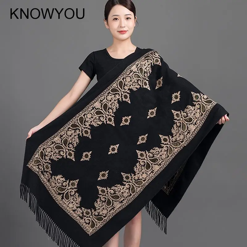 Thick Blanket Scarf Bufanda Women Cashmere Pashmina Scarves Embroider ...