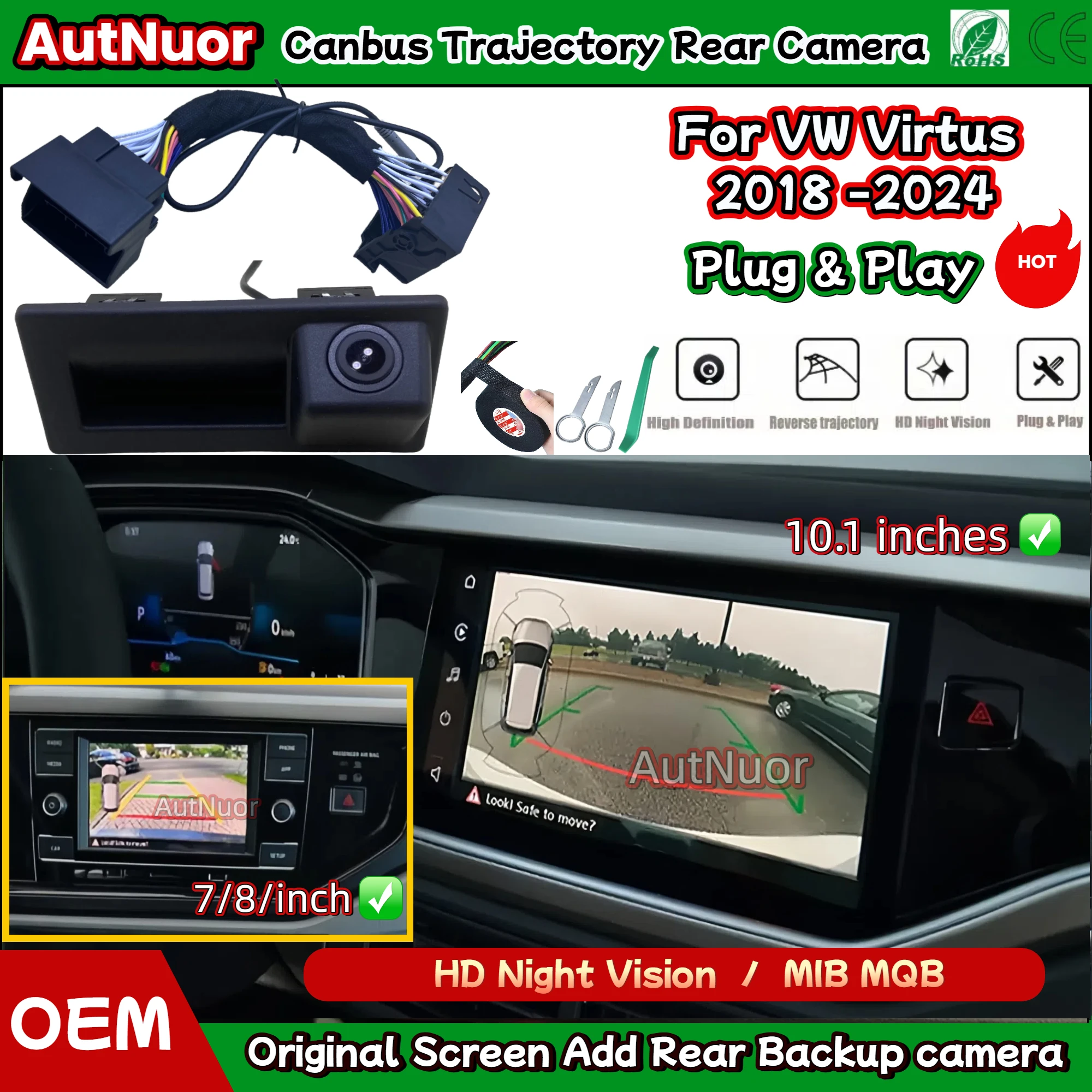 HD Night Vision Rear Backup Camera For VW Virtus 2018 -2024 Canbus ...