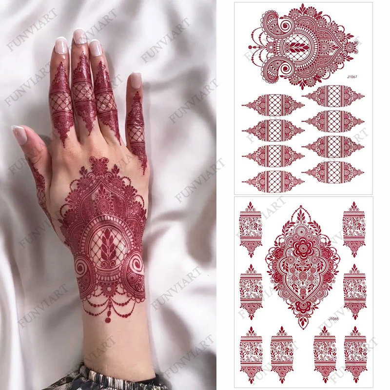 Maroon-Henna-Tattoo-Stickers-for-Hand-Brown-Henna-Instant-Tattoo-for ...