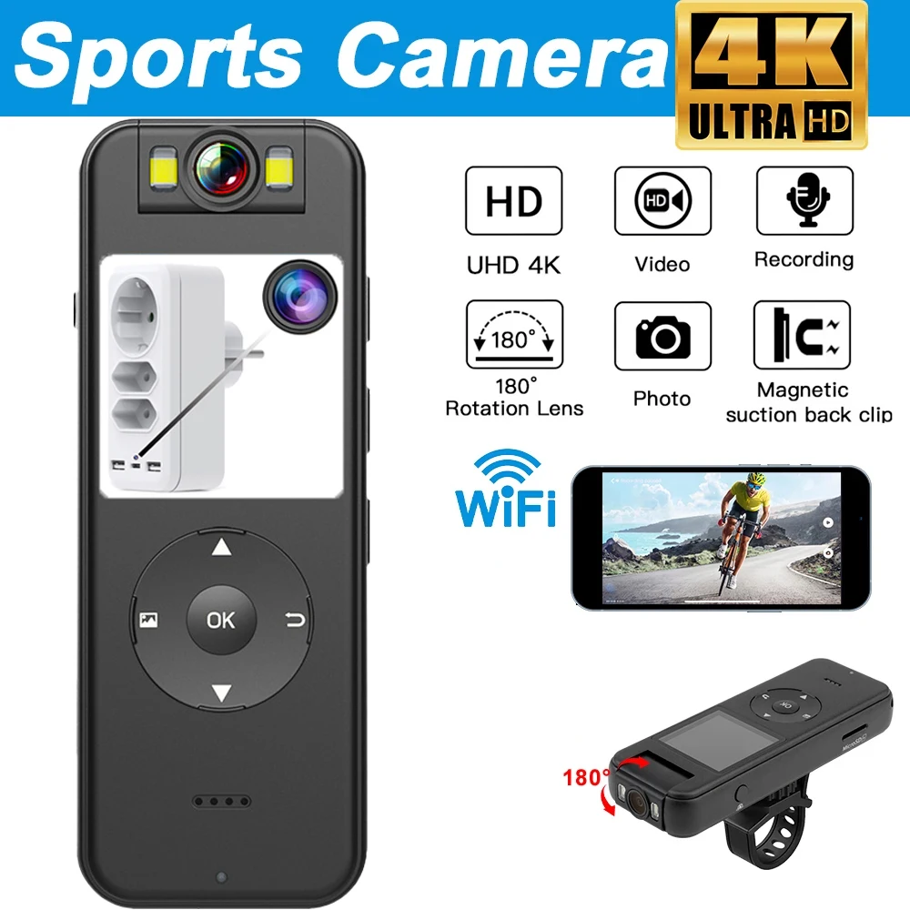 Mini Camera 4K Full HD 1080P Wireless WiFi Sports camera, wide-angle ...