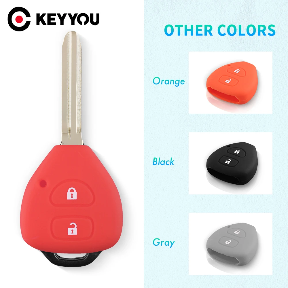 KEYYOU 2 Buttons Silicone Key Case Shell Cover For TOYOTA Corolla Hilux ...