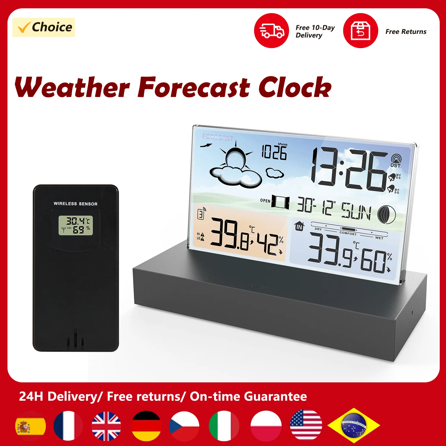Digital-Alarm-Clock-Temperature-Humidity-Weather-Forecast-Electronics ...
