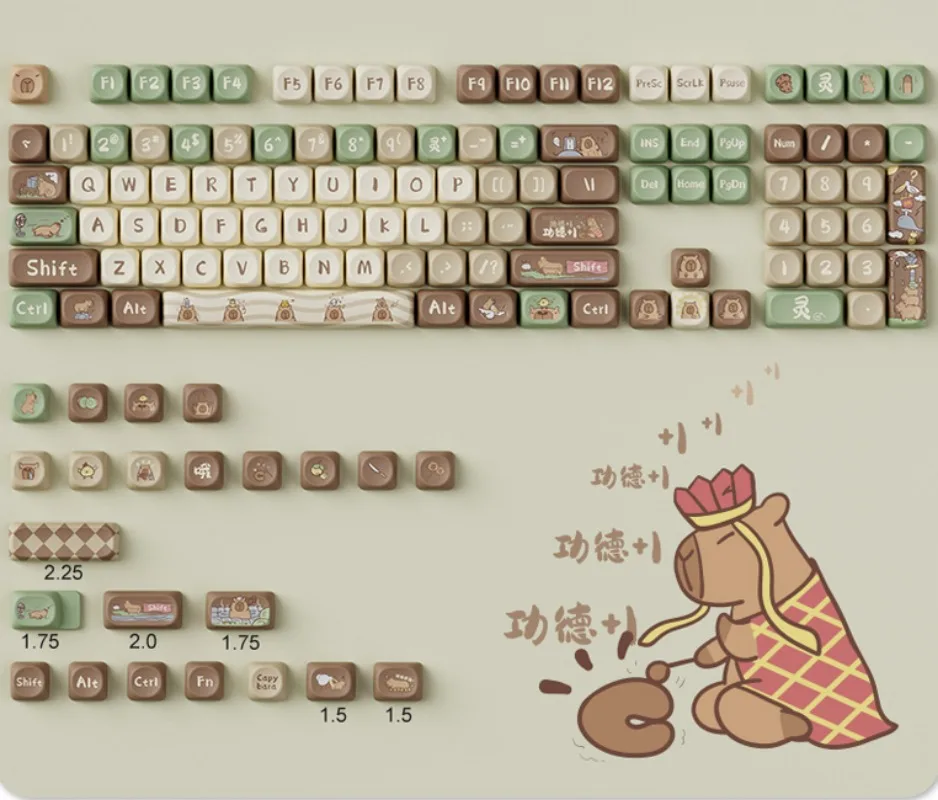 Cute-Capybara-Keycaps-127-Keys-MOA-Profile-PBT-Square-KeyCap-Dye ...