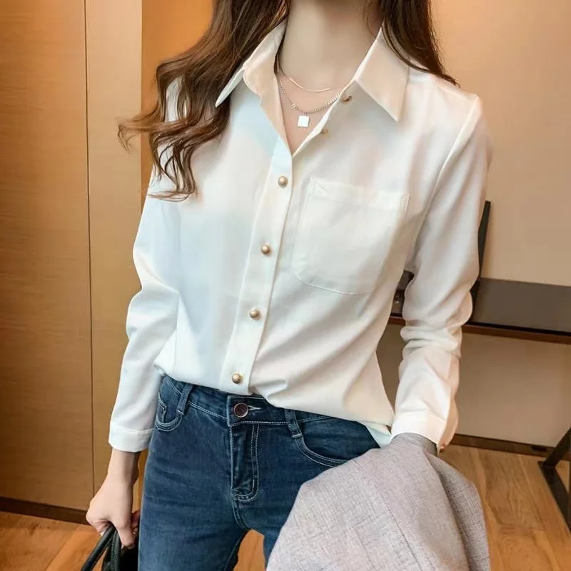 Fashion Chiffon 2022 New Spring Autumn Women's Tops Bottom Up Shirts ...