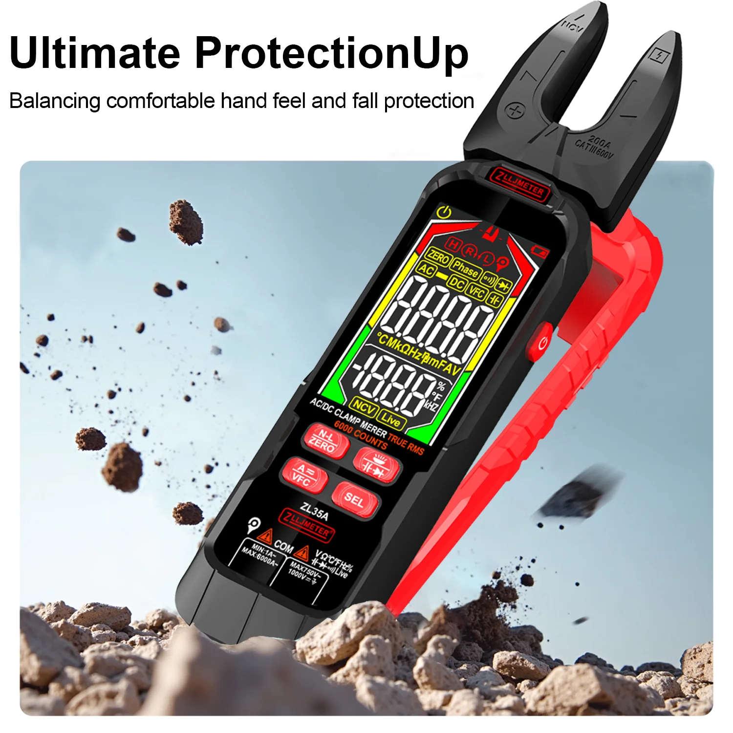 Digital Fork Clamp Meter 6000A Current Open Jaw Ammeter Multimeter DC ...