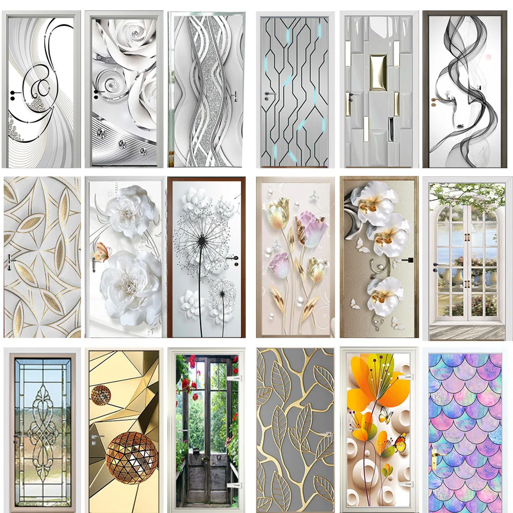 Modern-Door-Sticker-Simulate-Glass-Pattern-Geometric-Self-Adhesive ...