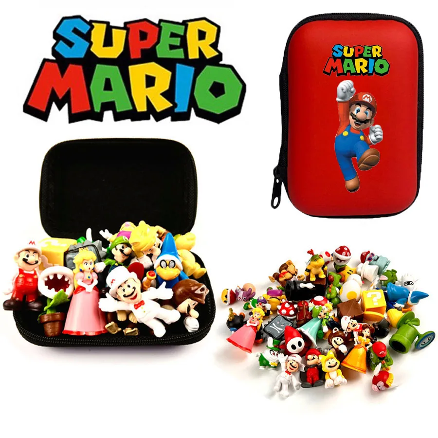 Super Mario Bros Action Figure com bolsa infantil, modelo de bonecas ...