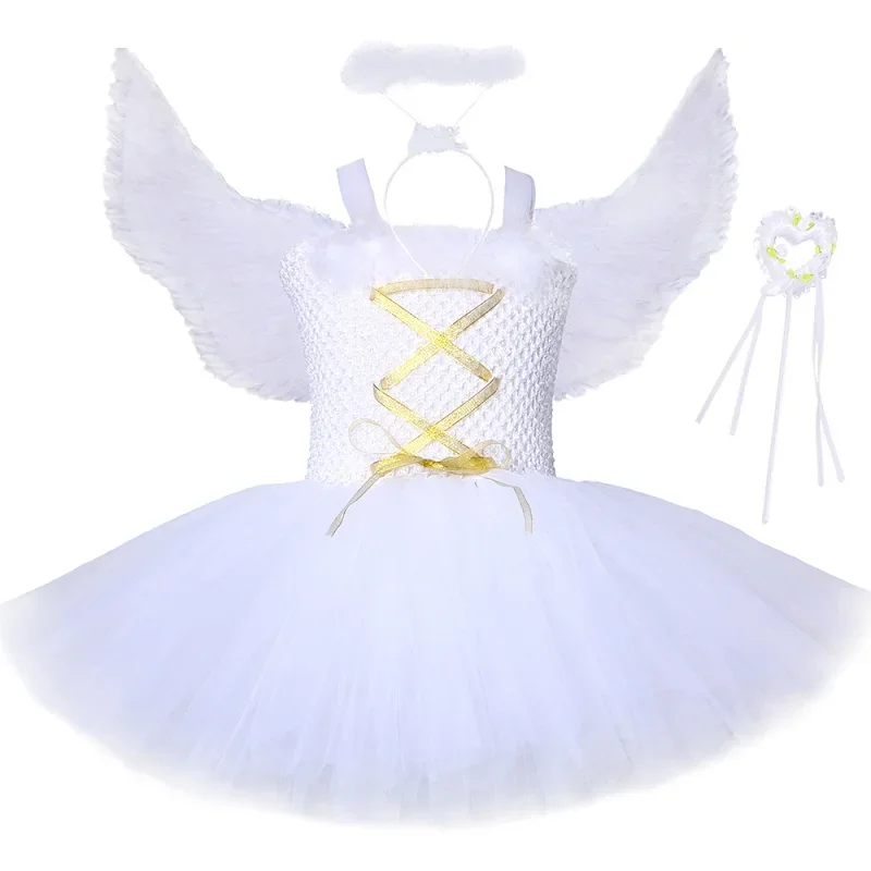 Vestido de tutú de ángel de la guarda blanco para niñas, vestidos de ...