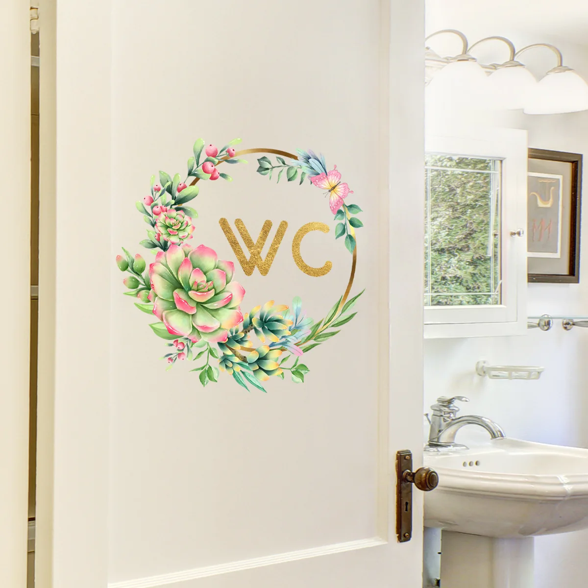 Floral-Wreath-WC-Wall-Decal-Bathroom-Decorative-Wall-Sticker-Self ...