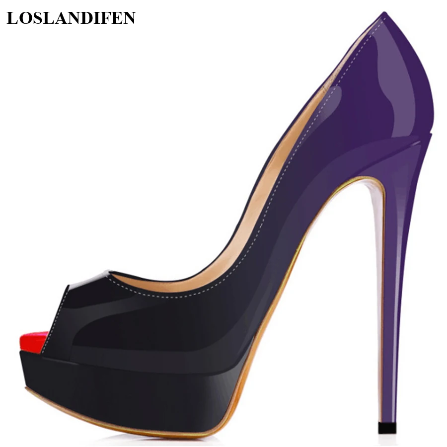 LOSLANDIFEN New 14CM Super High Heels Platform Women Pumps Sexy Peep ...