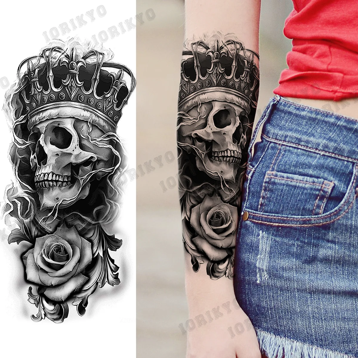 Forearm Skull And Roses Tattoos