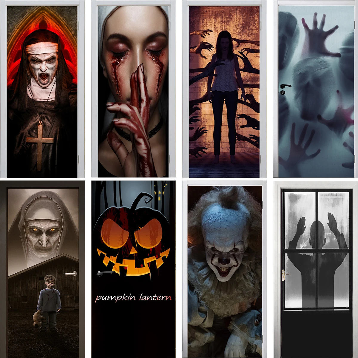 Autocollant-de-Porte-3D-Horreur-d-Halloween-en-PVC-Imperm-able-Affiche ...