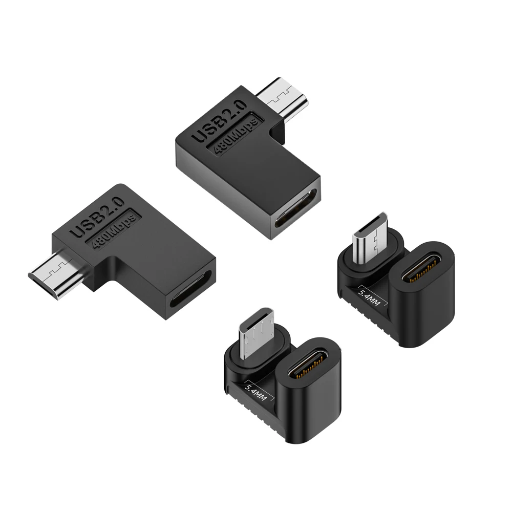 90/180 Degree Elbow Type-C to Micro-USB Converter U Shape USB-C 2.0 ...