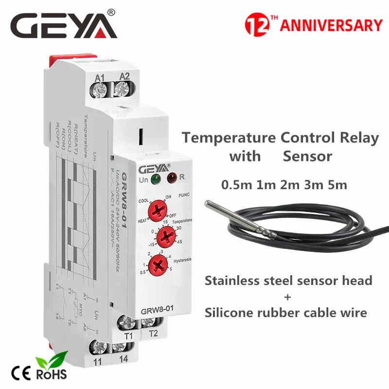 Free Shipping Geya Grw8 Din Rail Temperature Control Relay 16a Wide ...