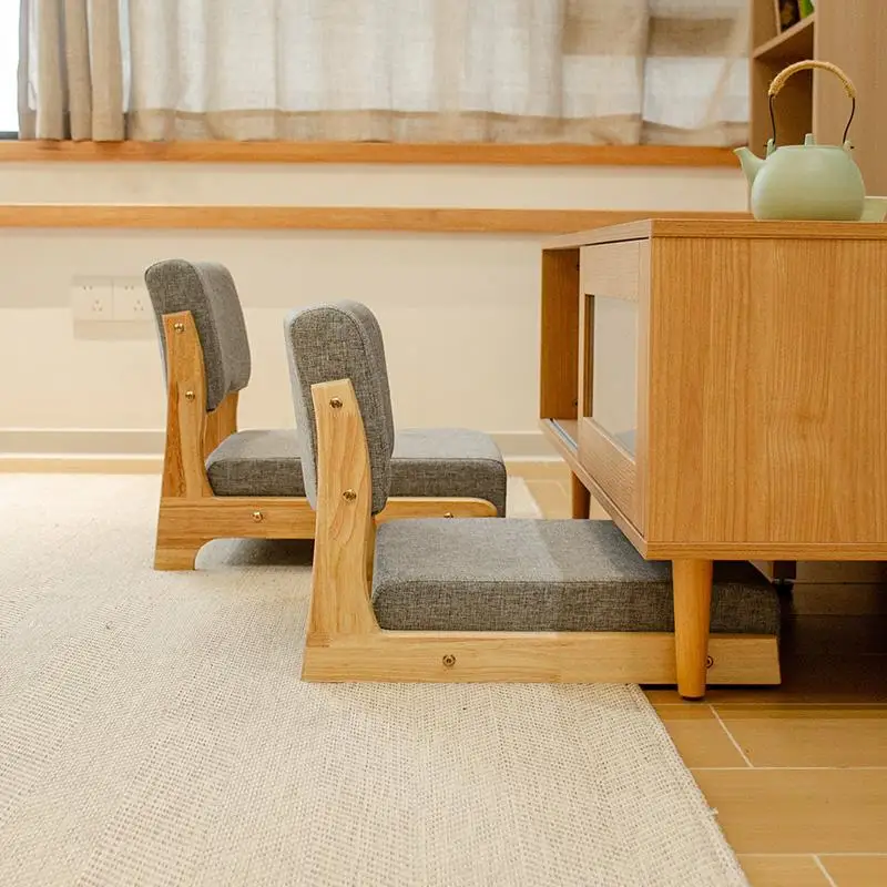 Japanese Style Solid Wood Floor Chair Low Backrest Tatami Seat for Bay ...