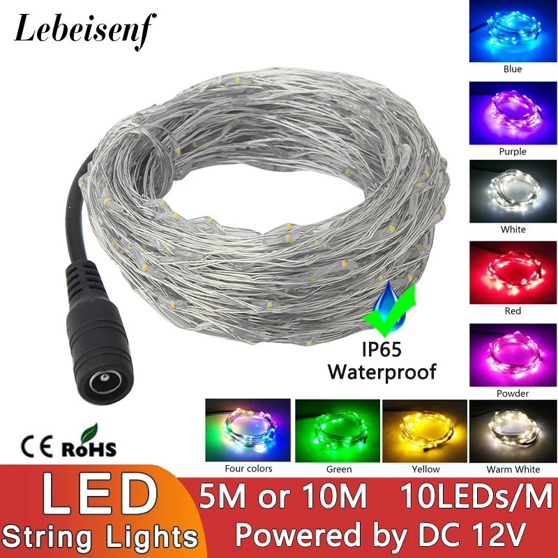 5M 10M LED Copper Wire Fairy Lights String 50 or 100 Lamp Powered by DC ...