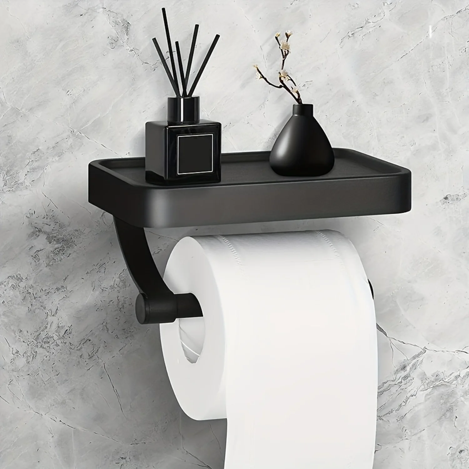 Soporte-de-papel-higi-nico-de-acero-inoxidable-negro-multiusos-autoadhesivo-con-estante-para-tel ...