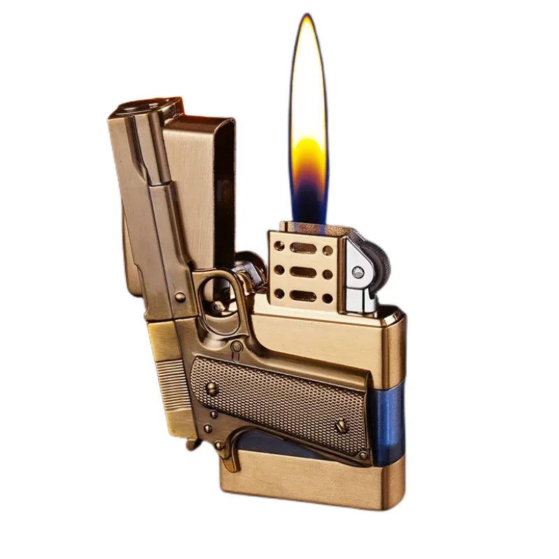 2024-Gun-Shaped-Lighter-Alloy-Body-Butane-Torch-Lighter-Sand-Wheel ...