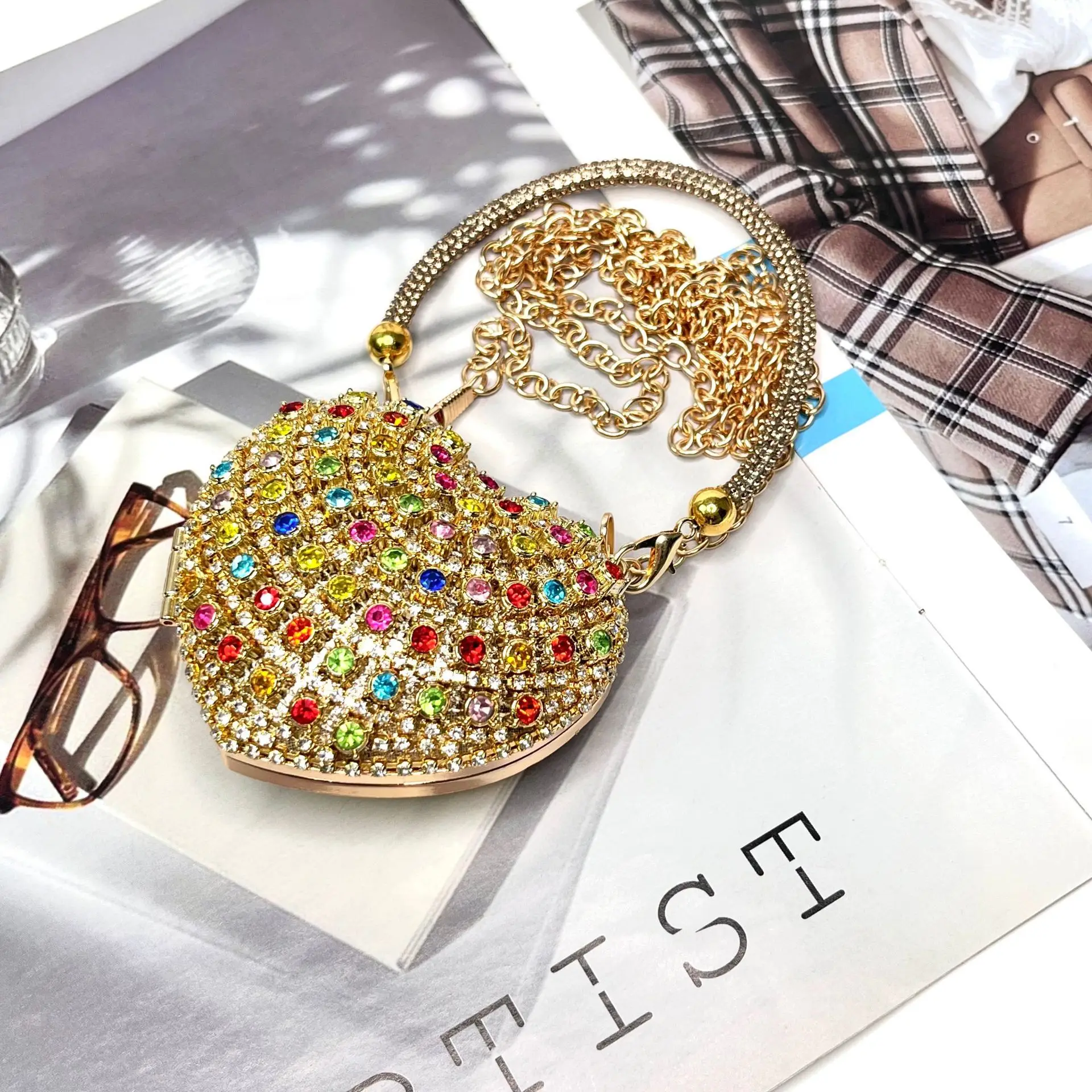 2025 New Luxury Small Bling Heart Shape Diamond Evening Clutch ...