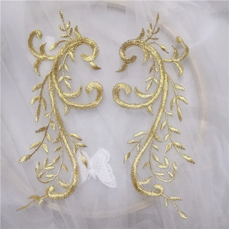 1 Pair Gold Luxury Flower Thread Embroidery Patches Fabric For Dress ...