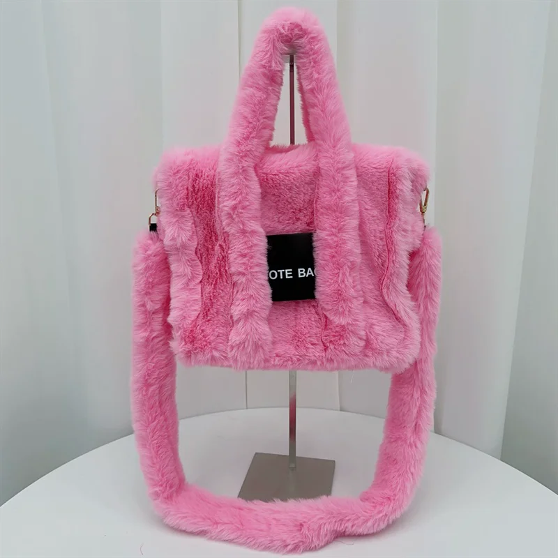 Fuzzy-Pink-Faux-Fur-Ladies-Winter-Handbag-Brand-Designer-Fluffy-Plush ...