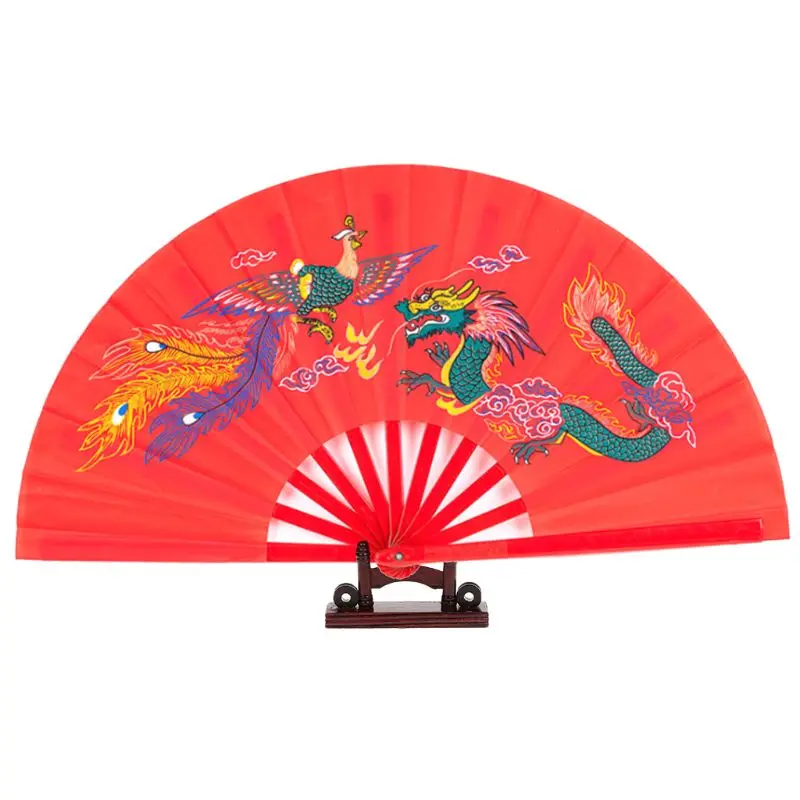Chinese Fan Dragon Red Chinese Folding Fan On Dragon Background Vector